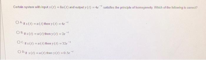 Solved Certain system with input x(t)=8u(t) and output | Chegg.com