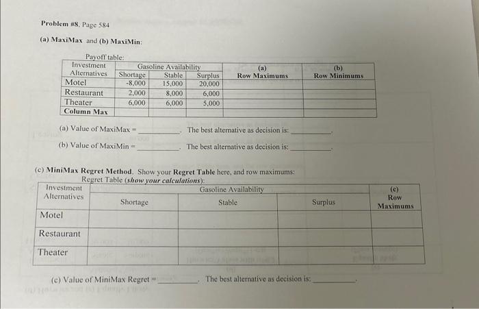 Solved (a) MaxiMax and (b) MaxiMin: (a) Value of MaxiMax = | Chegg.com