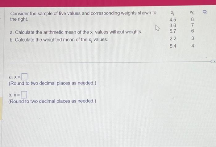 Solved Consider the sample of five values and corresponding | Chegg.com