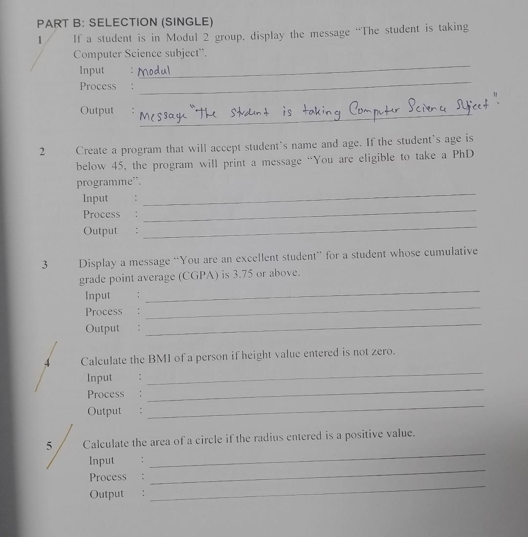 Solved PART B: SELECTION (SINGLE) 1 If a student is in Modul | Chegg.com