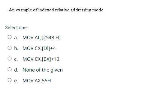 Solved An example of indexed relative addressing modeSelect | Chegg.com