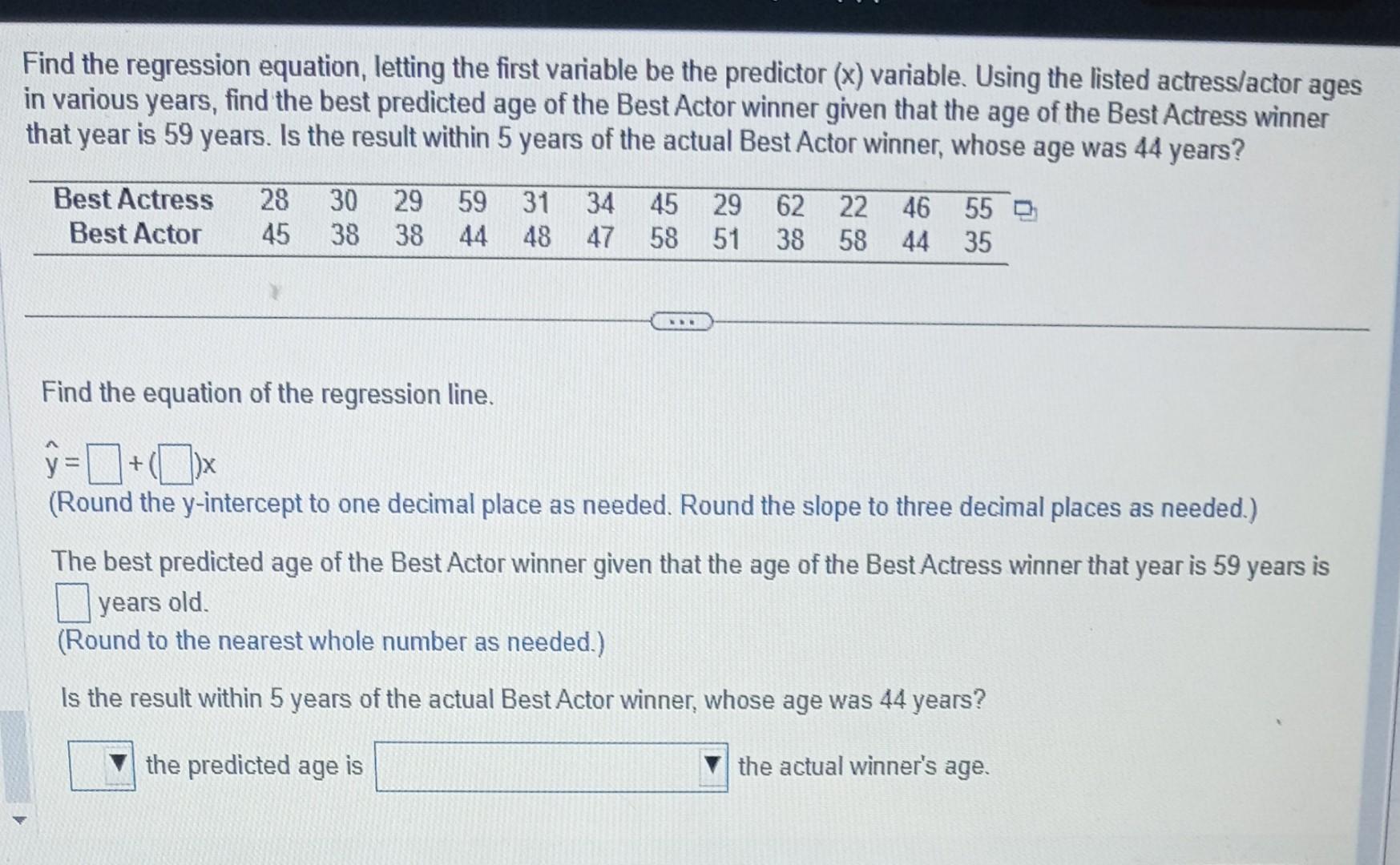 Solved Find the regression equation, letting the first | Chegg.com