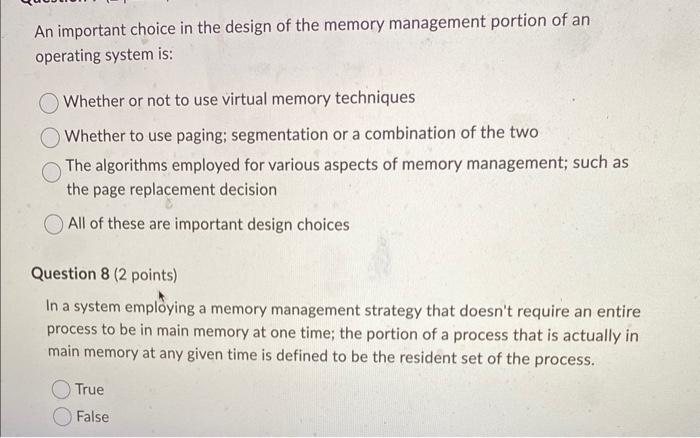 Solved An important choice in the design of the memory | Chegg.com