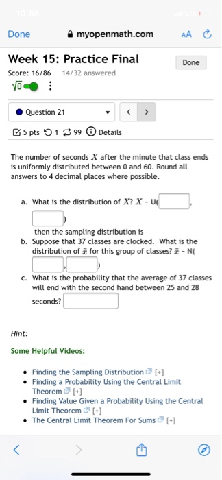 Solved Done myopenmath.com АА С Done Week 15: Practice Final | Chegg.com
