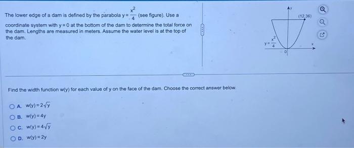 Solved The lower edge of a dam is defined by the parabola | Chegg.com