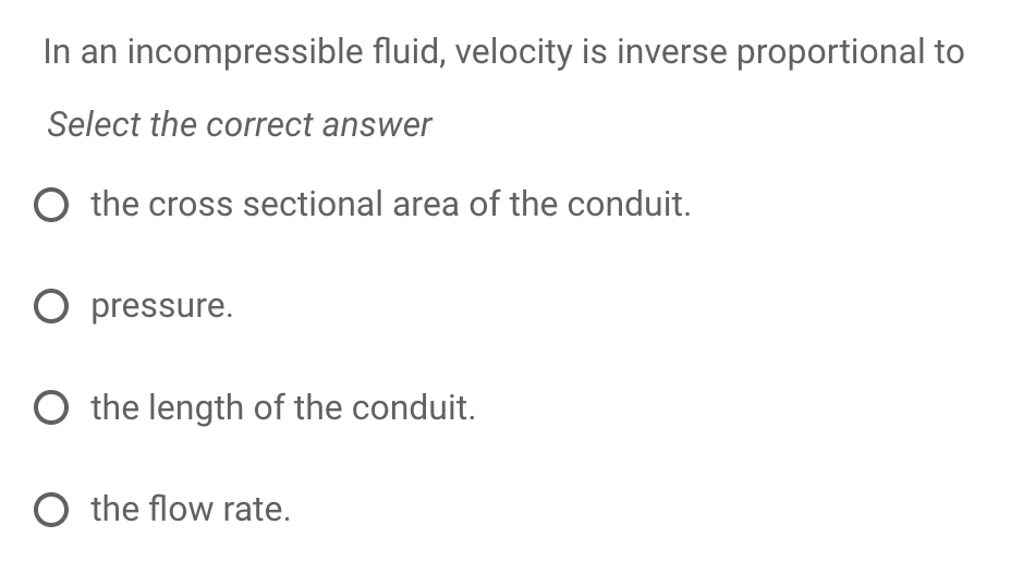 Solved In an incompressible fluid, velocity is inverse | Chegg.com