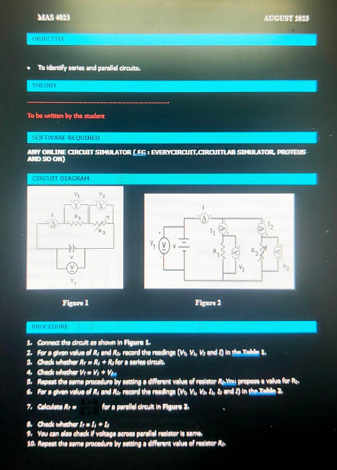 Solved PROCEDURE 1. Connect the ciralt as shomn in Figure 1. | Chegg.com