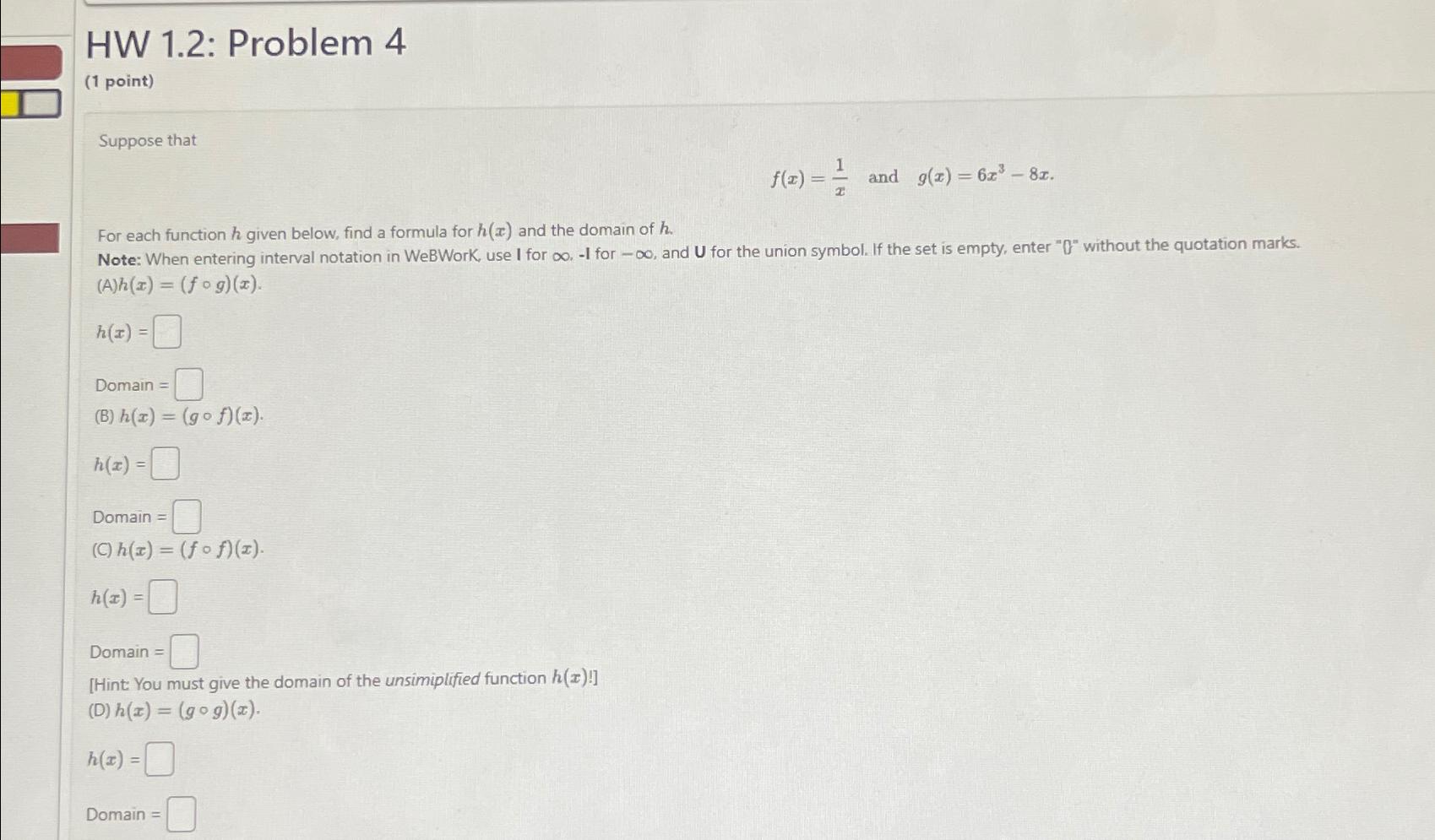 Solved HW 1.2: Problem 4(1 ﻿point)Suppose thatf(x)=1x ﻿and | Chegg.com