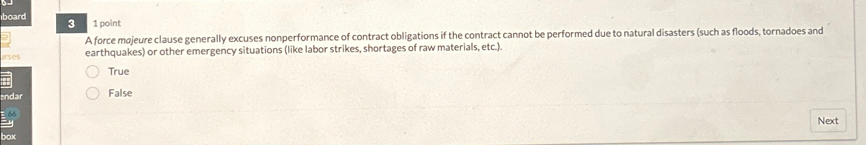 Solved 31 ﻿pointA force majeure clause generally excuses | Chegg.com