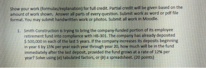 Solved Show your work (formulas/explanation) for full | Chegg.com