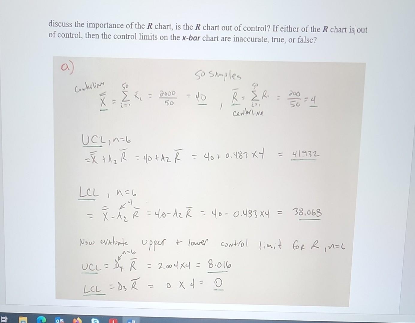 Solved discuss the importance of the R chart, is the R chart | Chegg.com