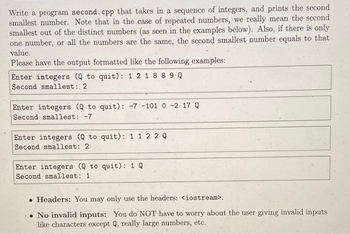 Solved Write a program second. cpp that takes in a sequence | Chegg.com