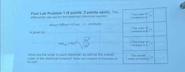 Solved Post Lab Problem 1 ( 8 points, 2 points each). The | Chegg.com