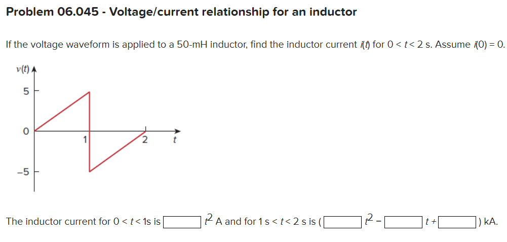 Solved Problem 06.045 - ﻿Voltagecurrent relationship for an | Chegg.com