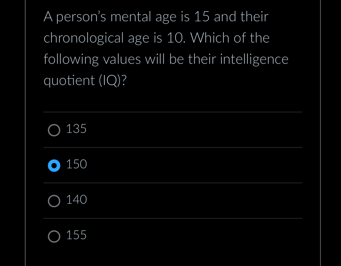 Solved A person's mental age is 15 ﻿and their chronological | Chegg.com