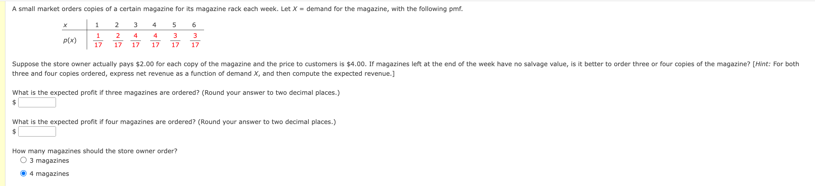 Solved A small market orders copies of a certain magazine | Chegg.com