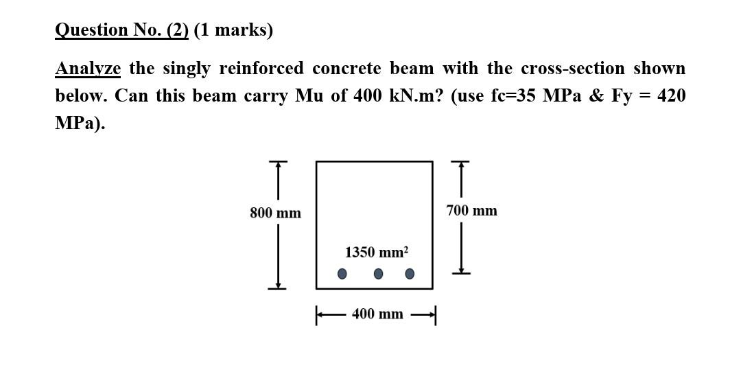 Analyze the singly reinforced concrete beam with the | Chegg.com