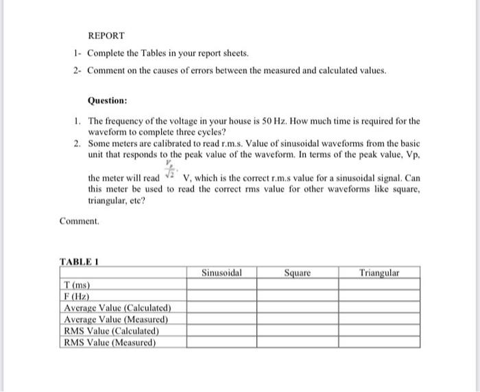 Solved REPORT 1- Complete the Tables in your report sheets. | Chegg.com