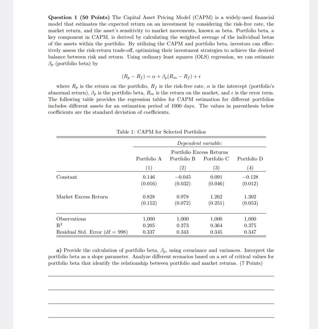 Solved Question 1 (50 Points) The Capital Asset Pricing | Chegg.com