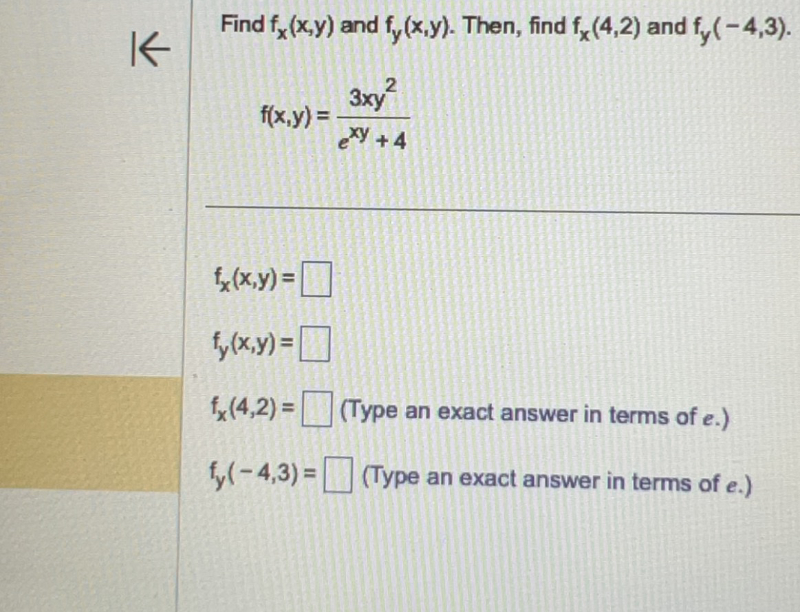 Solved Find fx(x,y) ﻿and fy(x,y). ﻿Then, find fx(4,2) ﻿and | Chegg.com