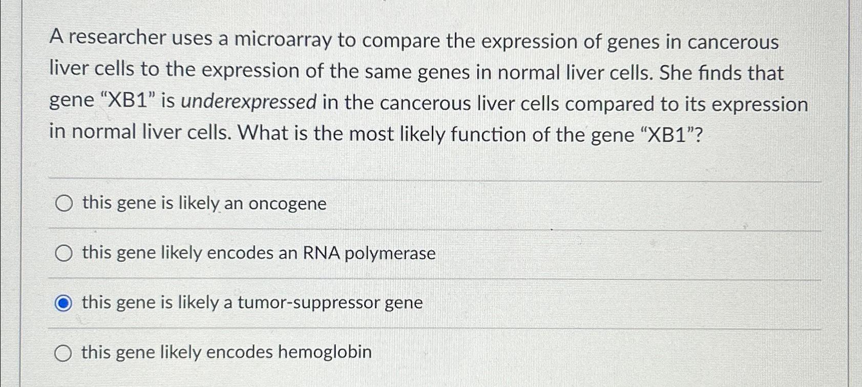 Solved A researcher uses a microarray to compare the | Chegg.com