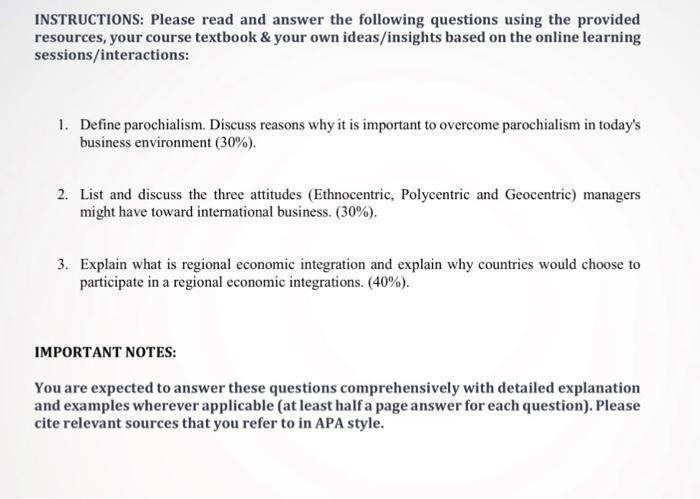 Solved INSTRUCTIONS: Please read and answer the following | Chegg.com