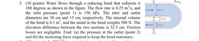 Solved 3. (10 points) Water flows through a reducing bend | Chegg.com