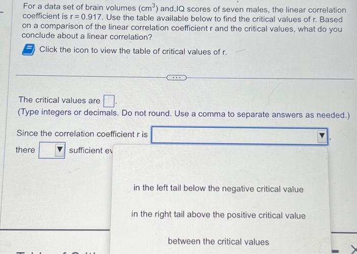 Solved Table of Critical Values of rFor a data set of brain | Chegg.com
