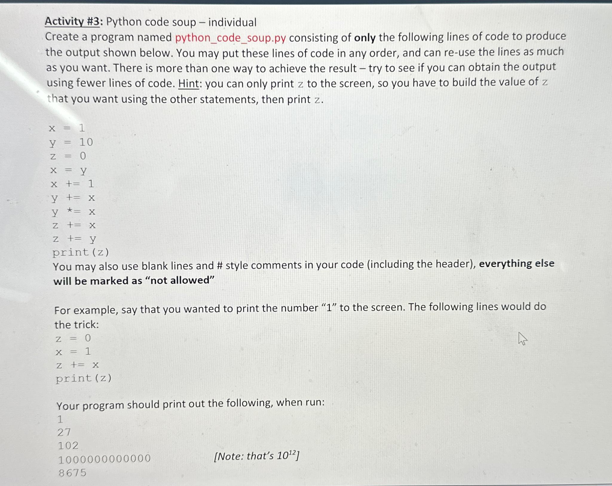 Solved Activity #3: Python code soup - ﻿individualCreate a | Chegg.com
