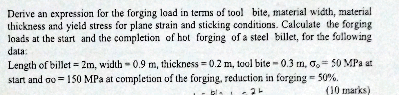 Solved Derive an expression for the forging load in terms of | Chegg.com