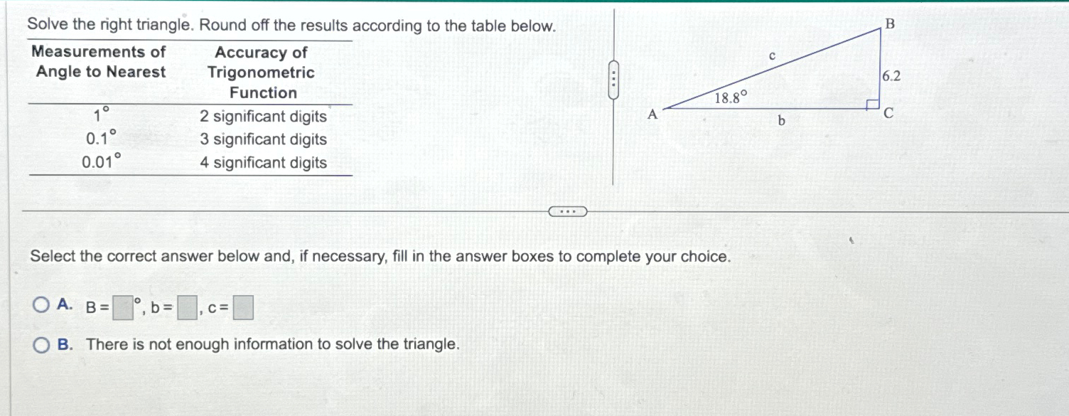 Solved Solve the right triangle. Round off the results | Chegg.com