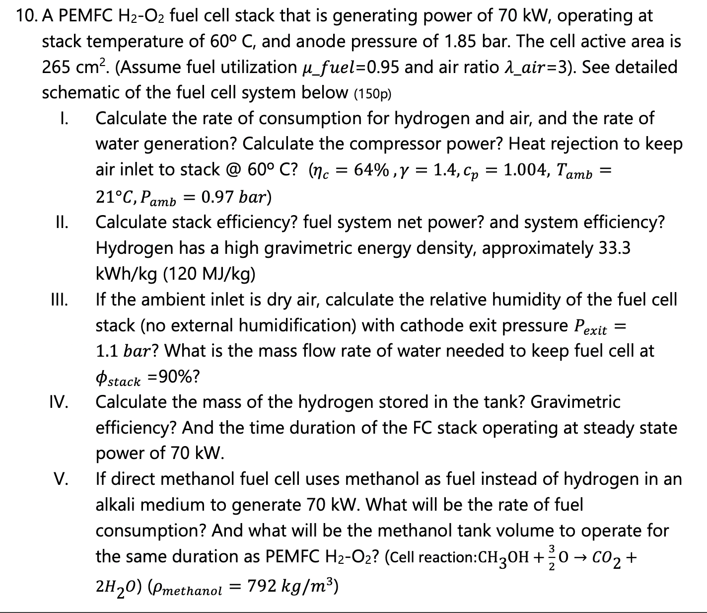 Solved A PEMFC H2-O2 ﻿fuel cell stack that is generating | Chegg.com