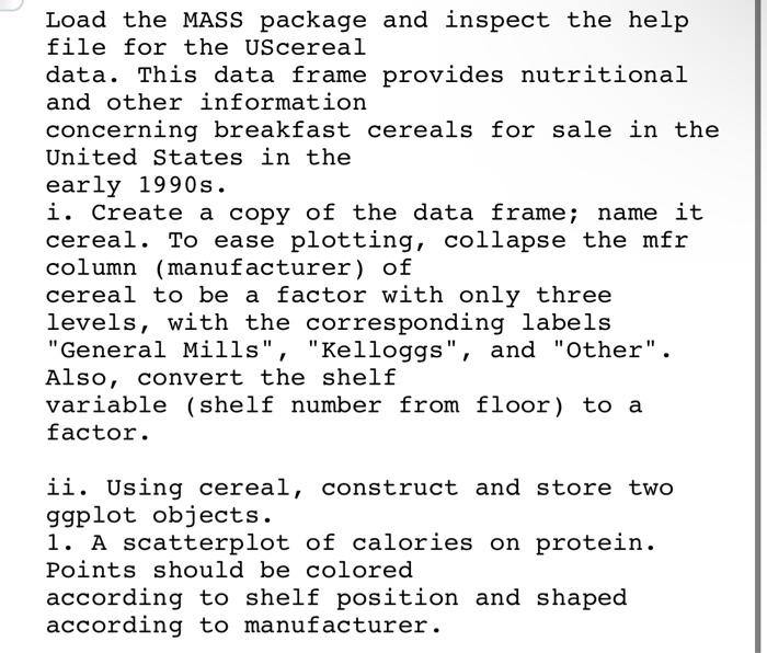 Solved Load the MASS package and inspect the help file for | Chegg.com