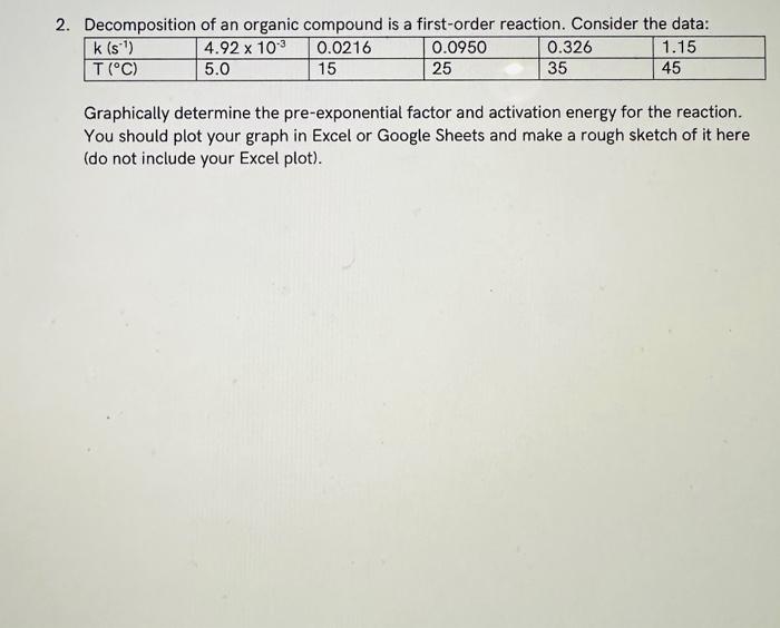 Solved Decomposition of an organic compound is a first-order | Chegg.com