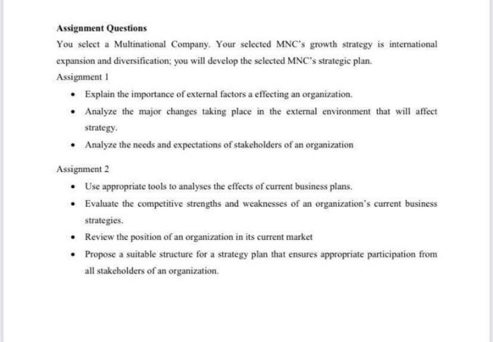 Solved Assignment Questions You select a Multinational | Chegg.com