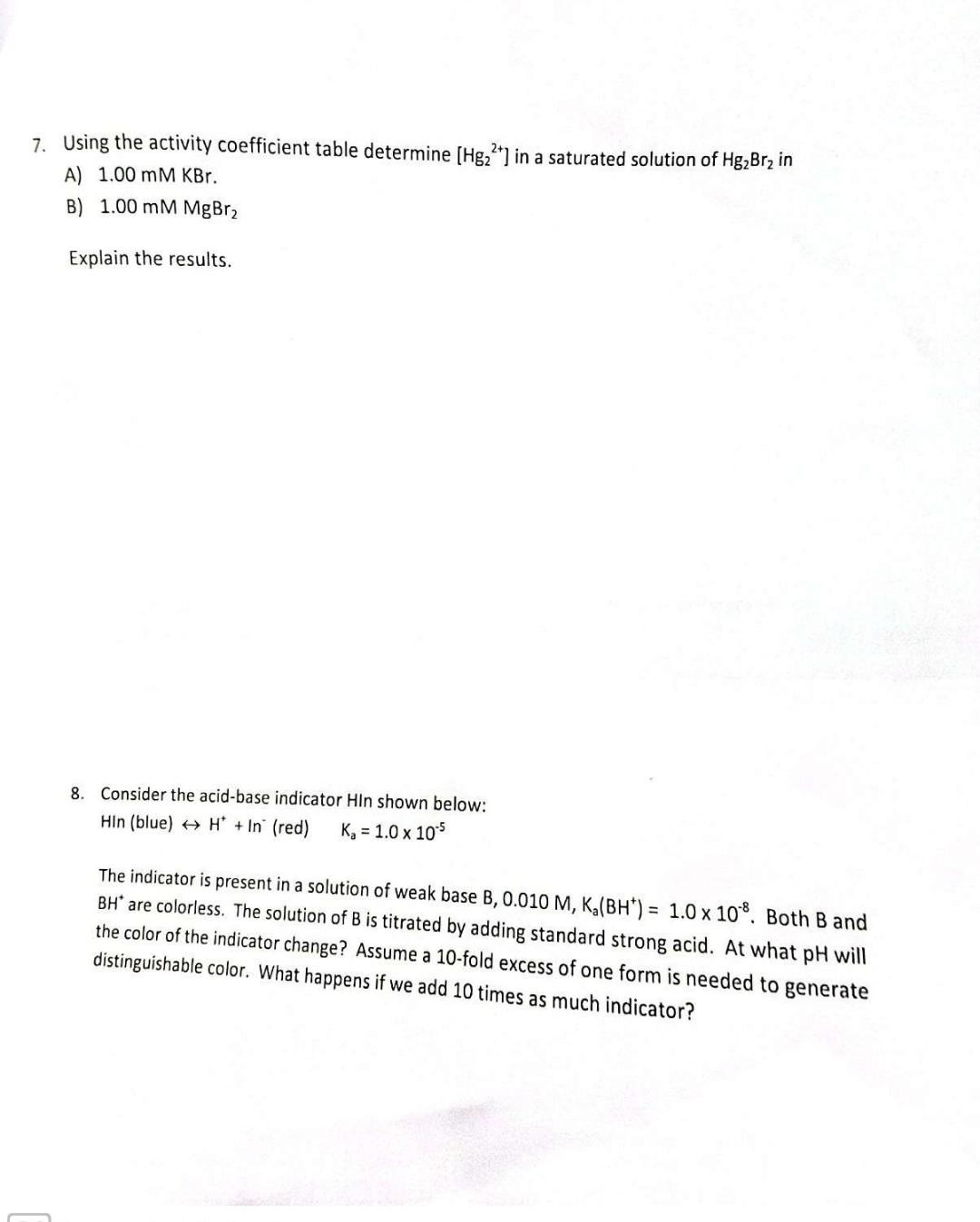 Solved 7. Using the activity coefficient table determine | Chegg.com