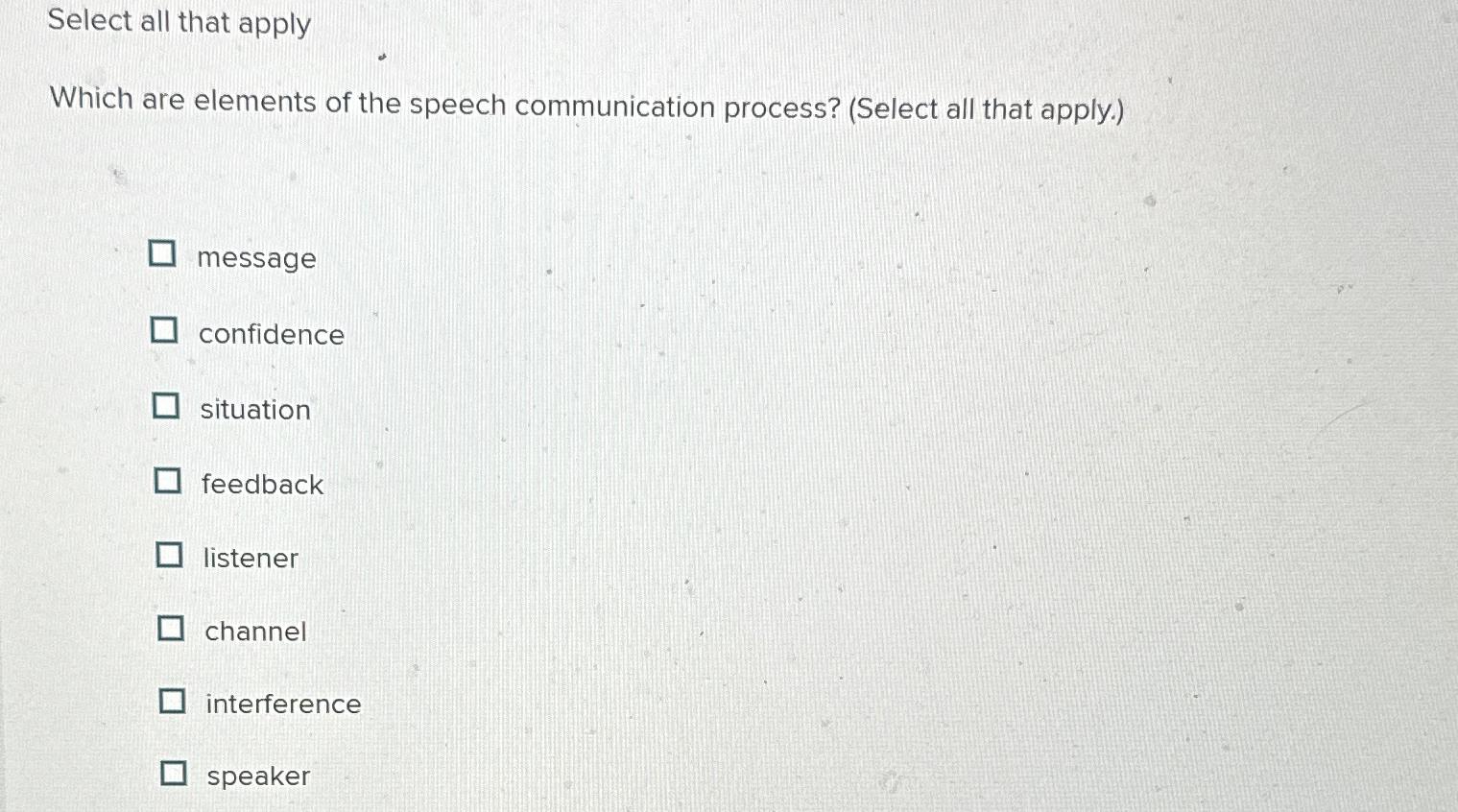 Solved Select all that applyWhich are elements of the speech | Chegg.com