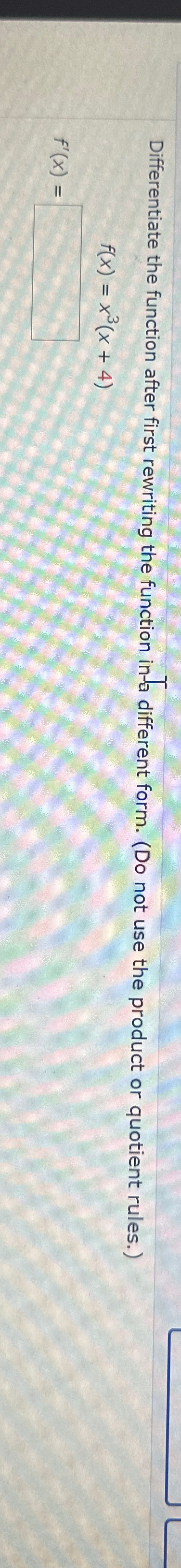 Solved Differentiate the function after first rewriting the | Chegg.com