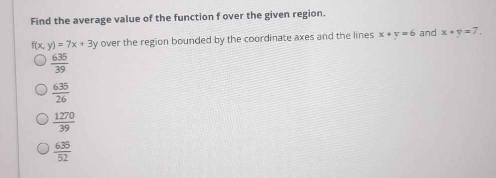Solved Find the average value of the function f over the | Chegg.com