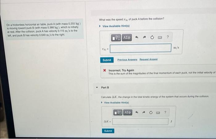 Solved On a trictionless horizontal air table, puck A (with | Chegg.com