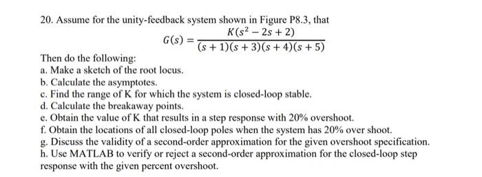 Solved 20. Assume for the unity-feedback system shown in | Chegg.com