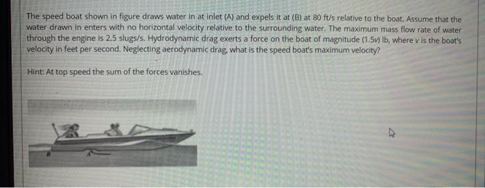 Solved The speed boat shown in figure draws water in at | Chegg.com