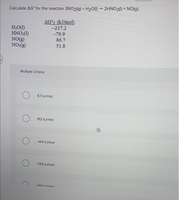 Solved Calculate ΔG∘ for the reaction 3NO2( | Chegg.com