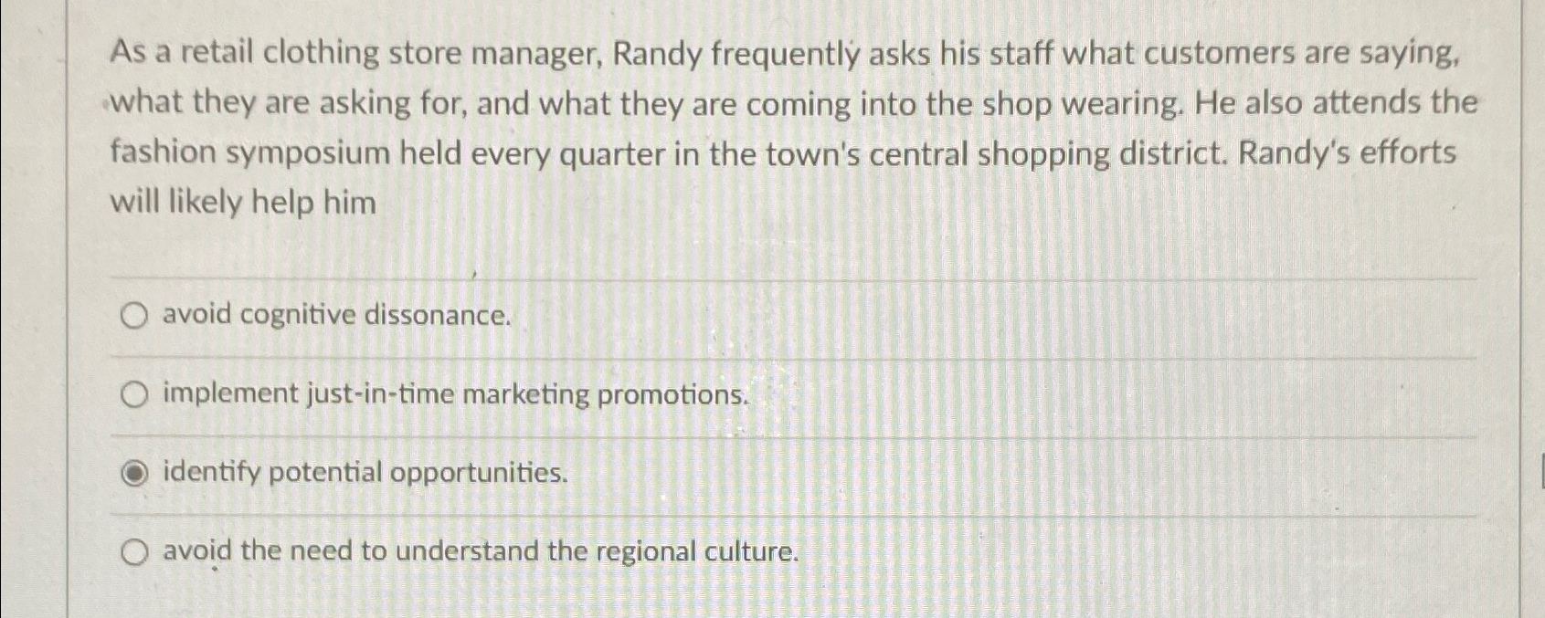 Solved As a retail clothing store manager, Randy frequently | Chegg.com