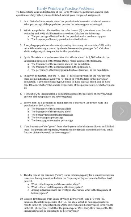 Solved Hardy Weinberg Practice Problems To demonstrate your | Chegg.com