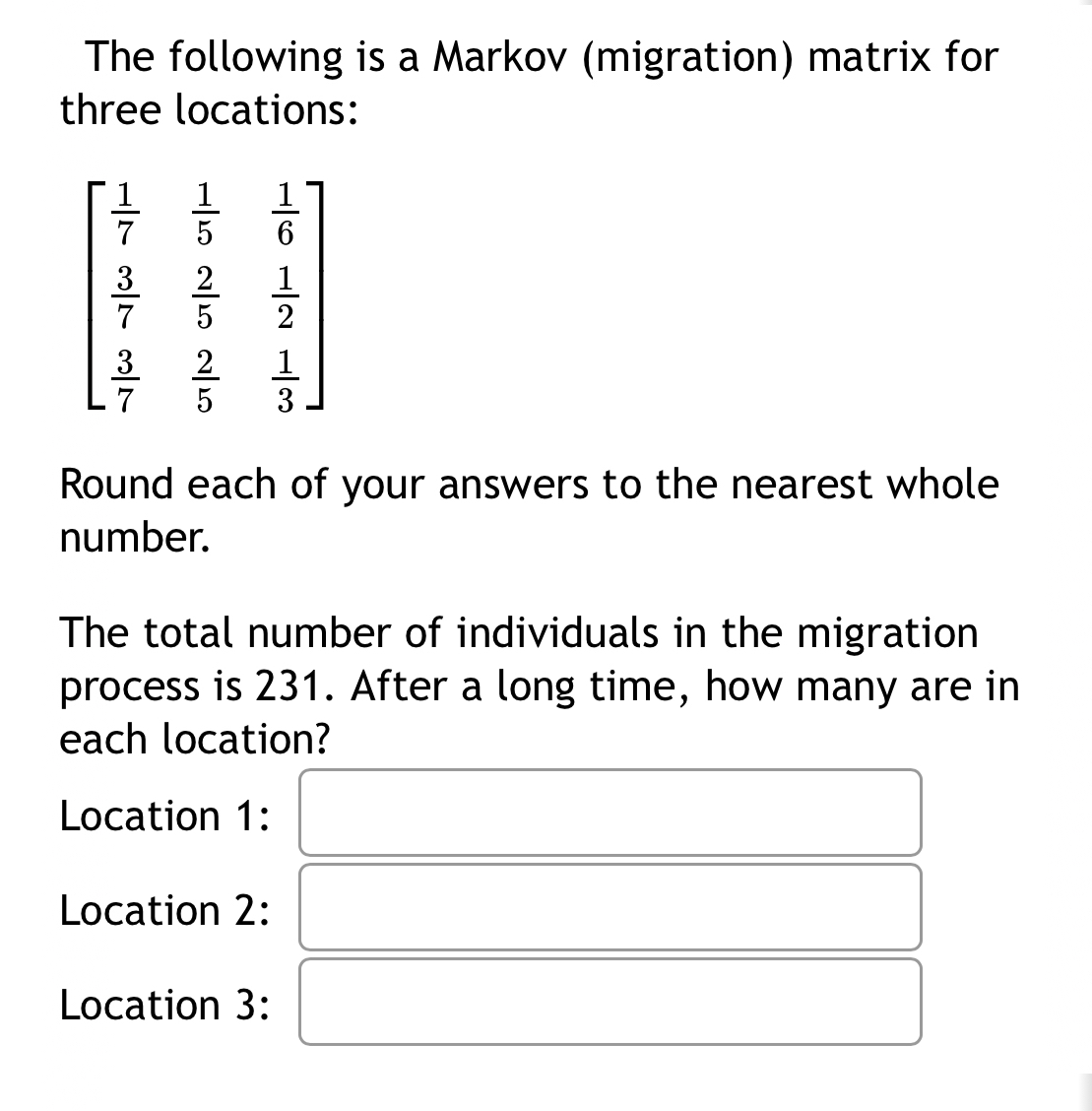 Solved The following is a Markov (migration) ﻿matrix for | Chegg.com
