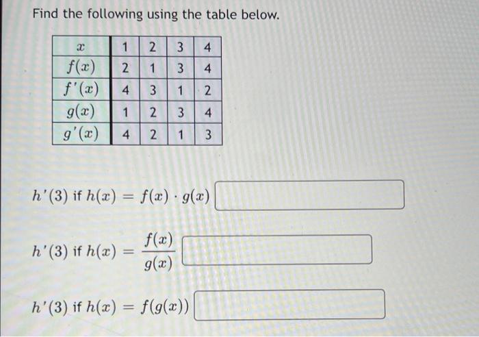 Solved Find the following using the table below. 1 2 N 3 4 2 | Chegg.com