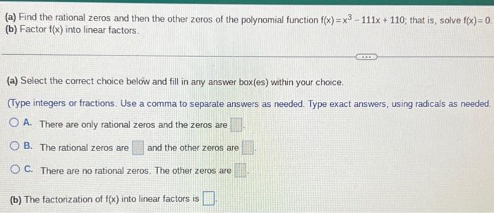 Solved (a) Find the rational zeros and then the other zeros | Chegg.com