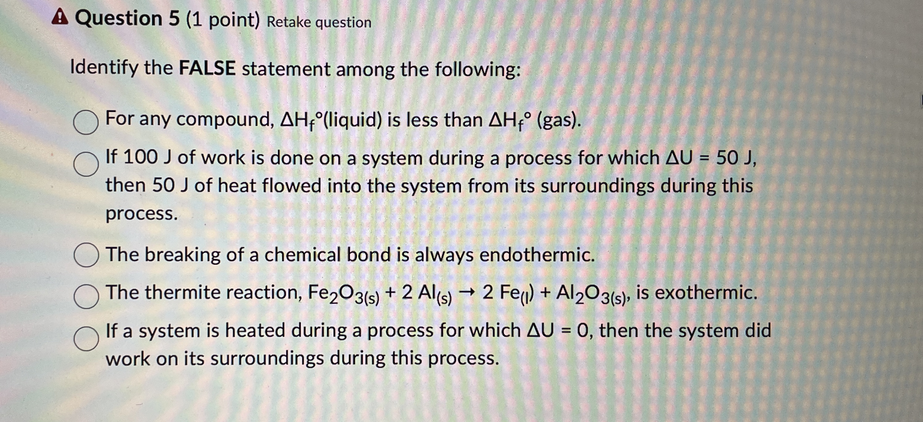 Solved Question 5 (1 ﻿point) ﻿Retake questionIdentify the | Chegg.com