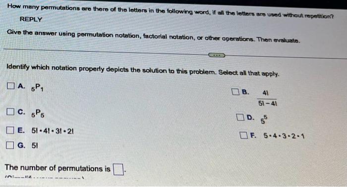 Solved How many permutations are there of the letters in the | Chegg.com